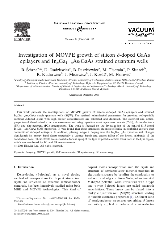 (PDF) Investigation of MOVPE growth of silicon δ-doped GaAs epilayers and InxGa1−xAs/GaAs ...