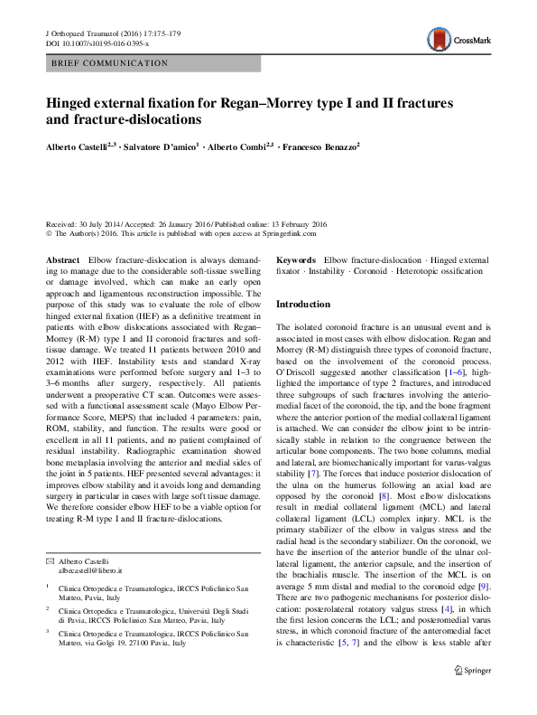 (PDF) Hinged external fixation for Regan–Morrey type I and II fractures ...