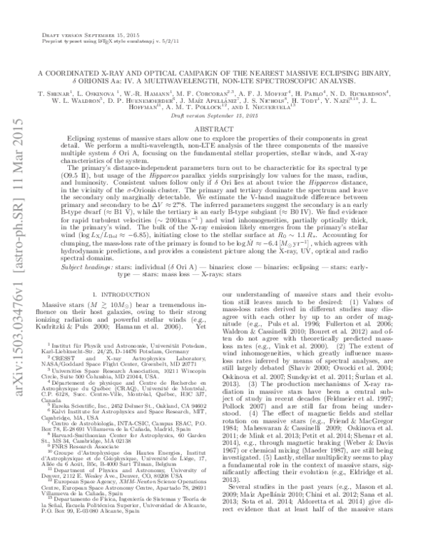 (PDF) A COORDINATED X-RAY AND OPTICAL CAMPAIGN OF THE NEAREST MASSIVE ...