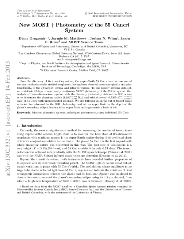 (PDF) New MOST Photometry of the 55 Cancri System
