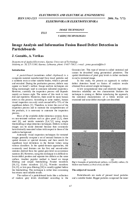 Pdf Image Analysis And Information Fusion Based Defect Detection In Particleboards