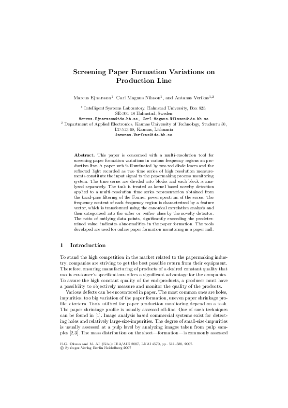 (PDF) Screening Paper Formation Variations on Production Line