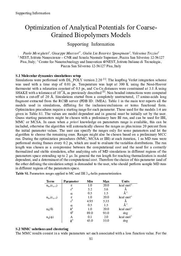 (PDF) Optimization of Analytical Potentials for Coarse-Grained Biopolymer Models