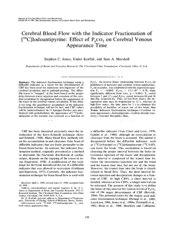 (PDF) Cerebral Blood Flow with the Indicator Fractionation of [14C ...