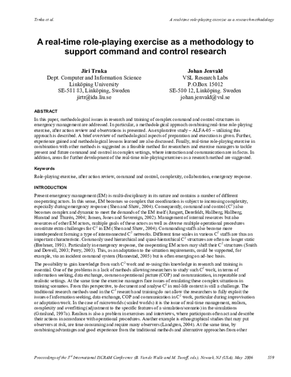 (PDF) A real-time role-playing exercise as a methodology to support ...