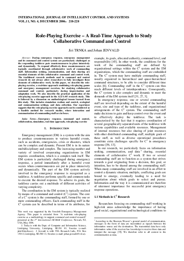 (PDF) Role-playing exercise a real-time approach to study collaborative command and control
