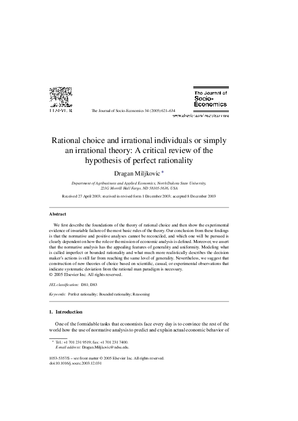 (PDF) Rational choice and irrational individuals or simply an ...
