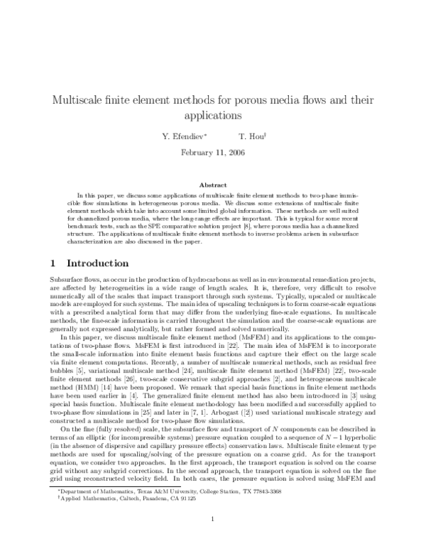Pdf Multiscale Finite Element Methods For Porous Media Flows And Their Applications