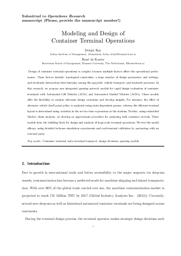 (PDF) Modeling and Design of Container Terminal Operations