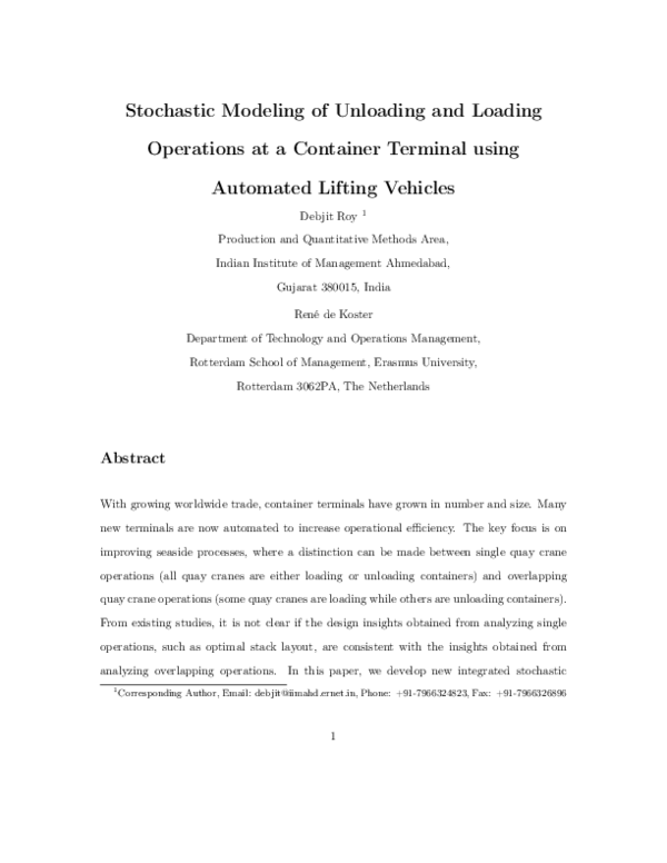 (PDF) Stochastic Modeling of Unloading and Loading Operations at a Container Terminal Using ...