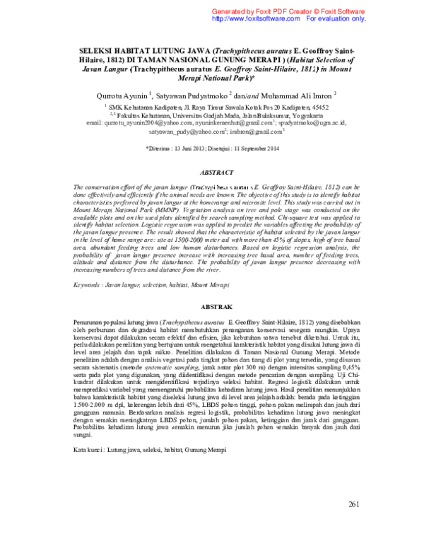 (PDF) Habitat Selection of Javan Langur (Trachypithecus auratus E ...