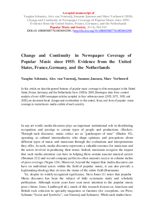 (PDF) Change and Continuity in Newspaper Coverage of Popular Music ...