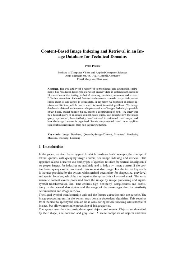 (PDF) Content-Based Image Indexing and Retrieval in an Image Database for Technical Domains