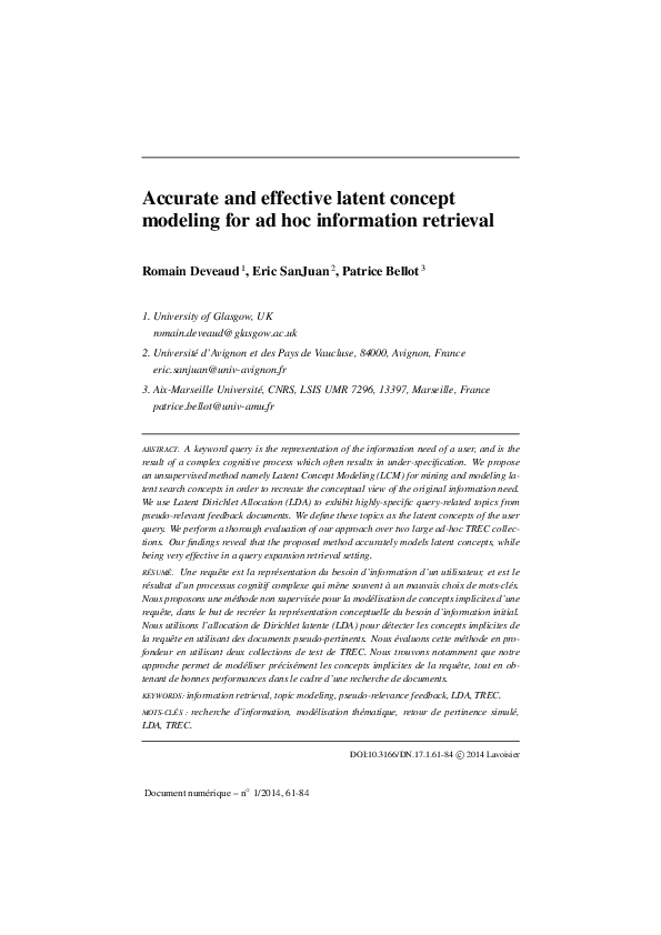 (PDF) Accurate and effective latent concept modeling for ad hoc information retrieval