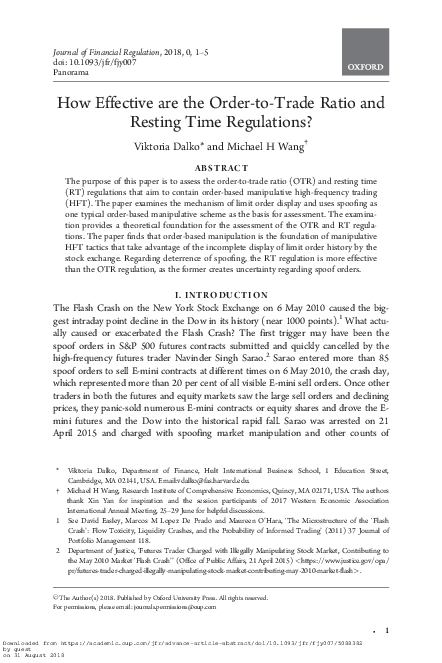 (PDF) How Effective Are the Order-to-Trade Ratio and Resting Time ...