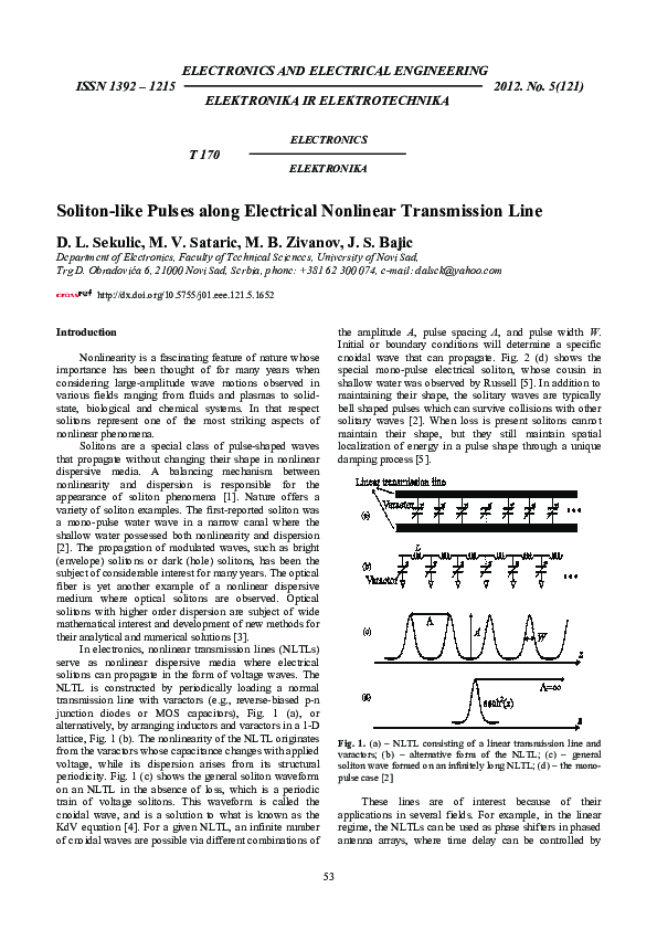 (PDF) Soliton-like Pulses along Electrical Nonlinear Transmission Line