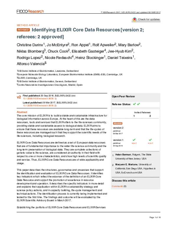 (PDF) Identifying ELIXIR Core Data Resources