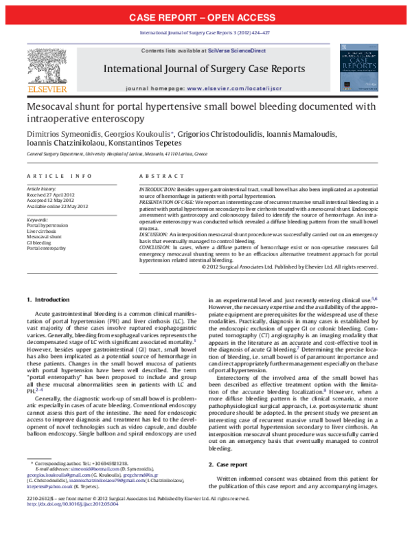 (PDF) Mesocaval shunt for portal hypertensive small bowel bleeding ...