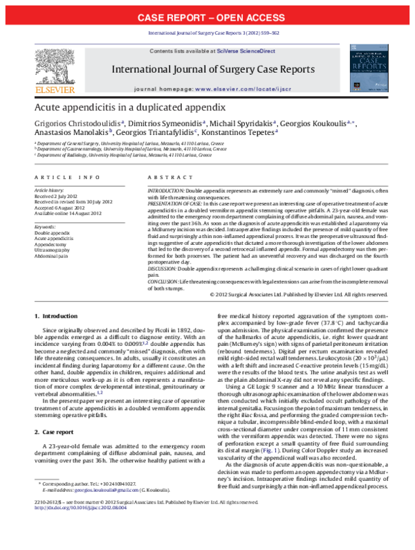 (PDF) Acute appendicitis in a duplicated appendix