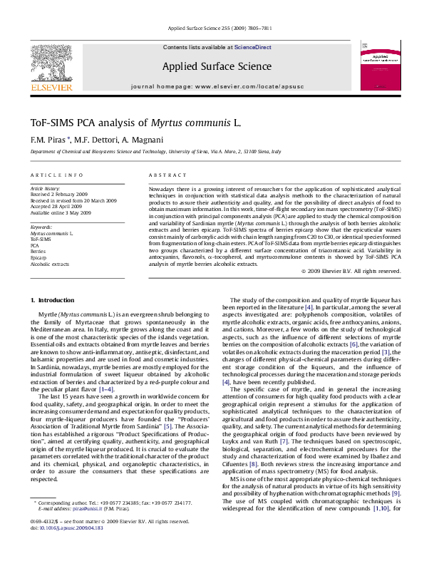 (PDF) ToF-SIMS PCA analysis of Myrtus communis L
