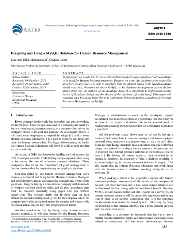 (PDF) Designing and Using a MySQL Database for Human Resource Management