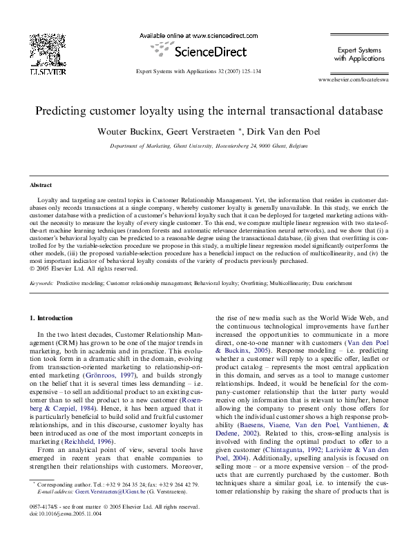 (PDF) Predicting customer loyalty using the internal transactional database