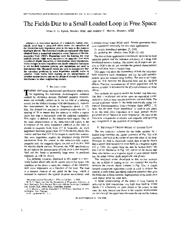 (PDF) The fields due to a small loaded loop in free space | andy marvin ...