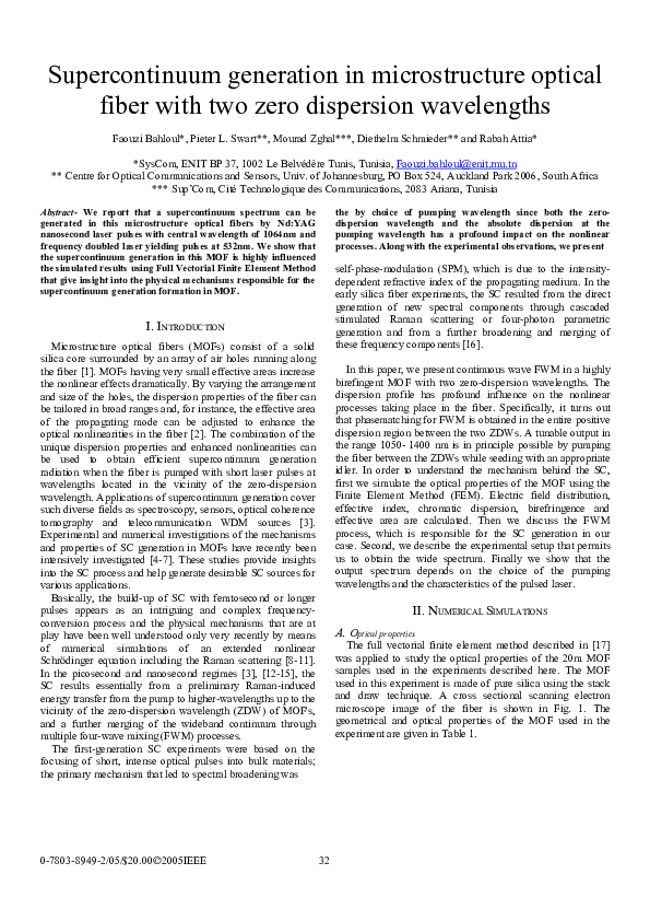 (PDF) Supercontinuum Generation In Microstructure Optical Fiber With Two Zero Dispersion Wavelengths