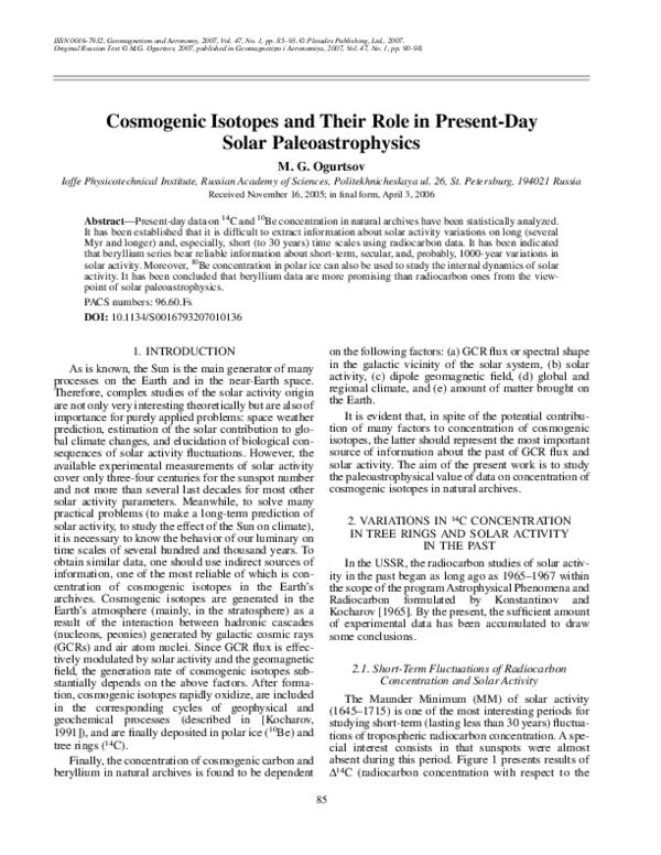 (PDF) Cosmogenic isotopes and their role in present-day solar ...