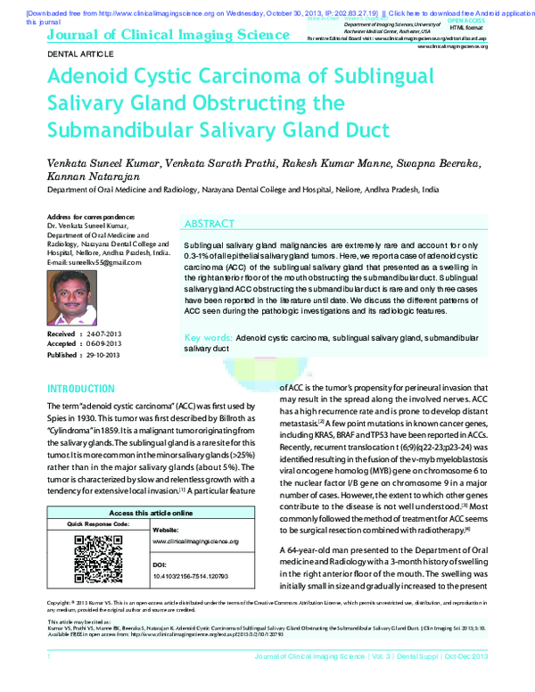 (PDF) Adenoid Cystic Carcinoma of Sublingual Salivary Gland Obstructing ...
