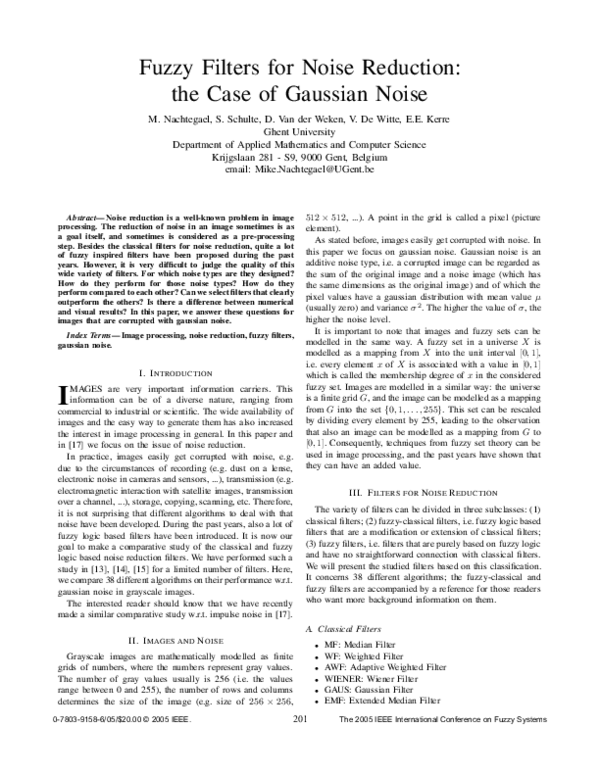 Pdf Fuzzy Filters For Noise Reduction The Case Of Gaussian Noise
