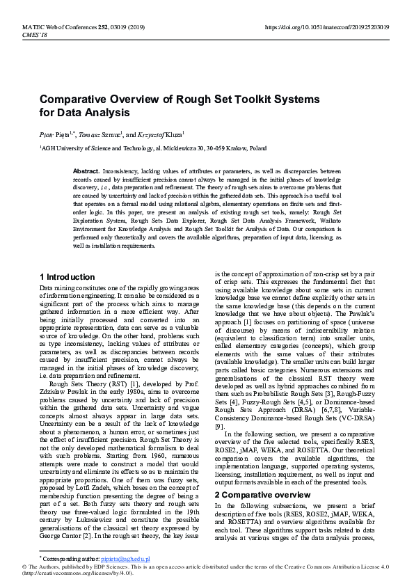 Pdf Comparative Overview Of Rough Set Toolkit Systems For Data Analysis