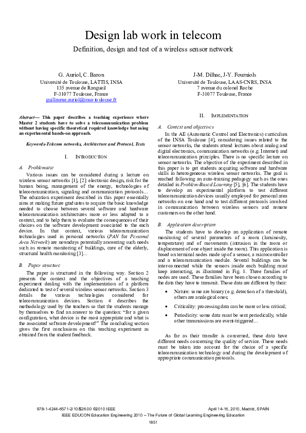 (PDF) Design lab work in telecom: Definition, design and test of a ...