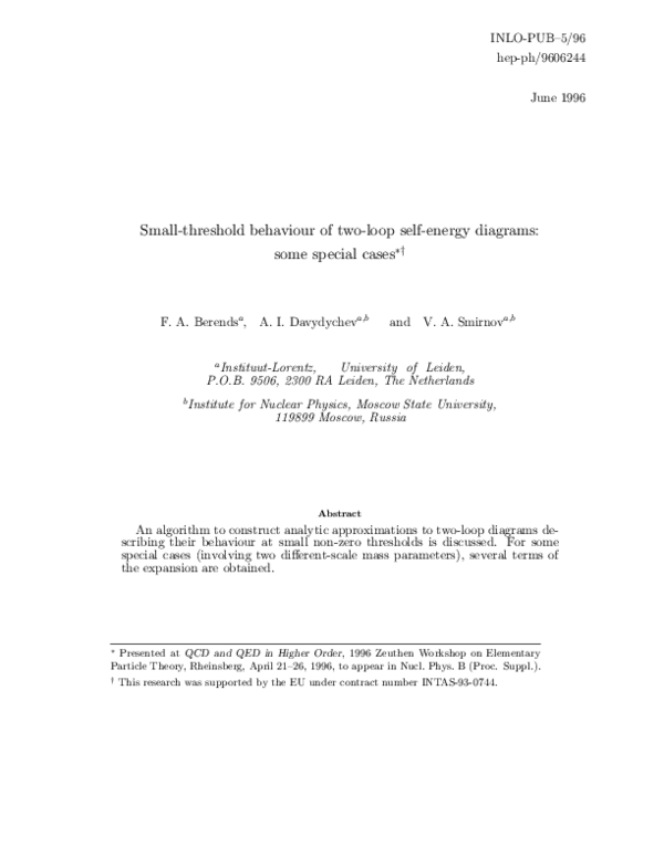 (PDF) Small-threshold behaviour of two-loop self-energy diagrams: two-particle thresholds