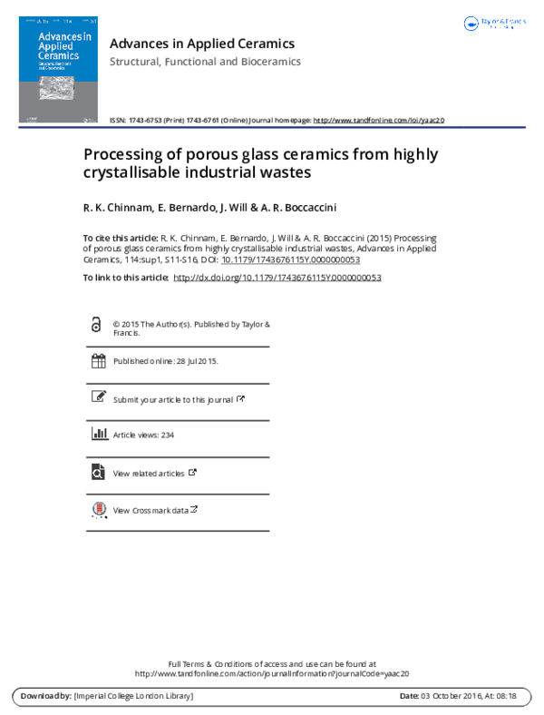 (PDF) Processing of porous glass ceramics from highly crystallisable ...