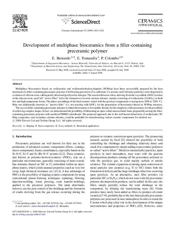 (PDF) Development of multiphase bioceramics from a filler-containing ...