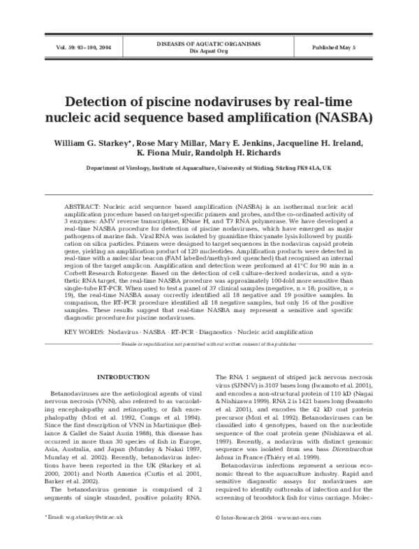 (PDF) Detection of piscine nodaviruses by real-time nucleic acid sequence based amplification ...