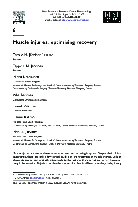 (PDF) Muscle injuries: optimising recovery