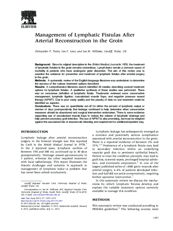 (PDF) Management of Lymphatic Fistulas After Arterial Reconstruction in ...
