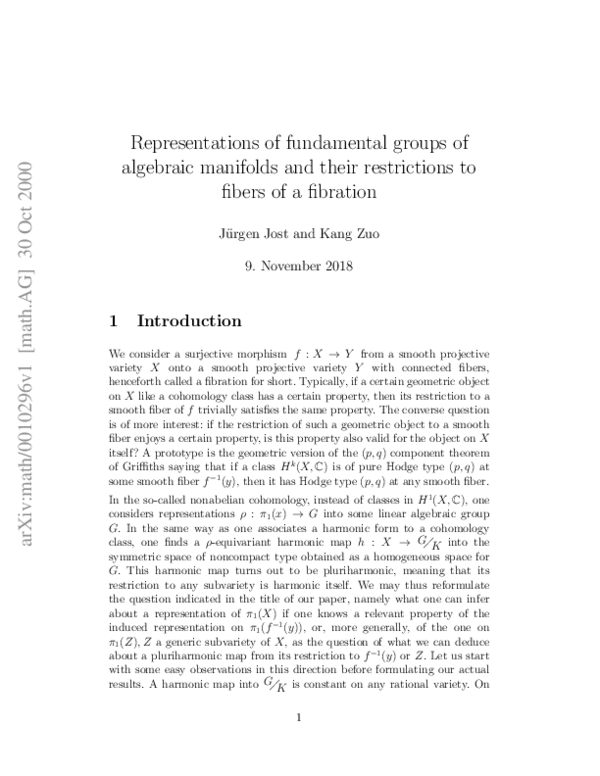 (PDF) Representations of fundamental groups of algebraic manifolds and ...