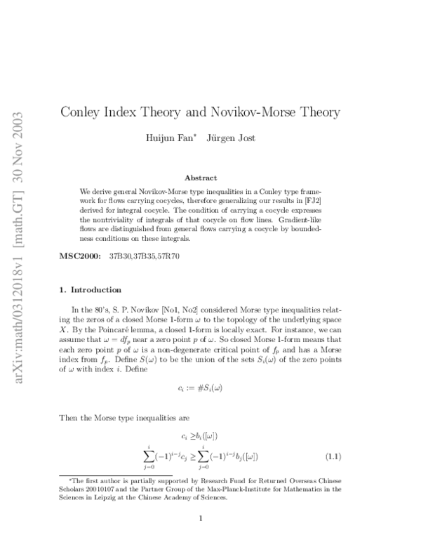 (PDF) Conley Index Theory and Novikov-Morse Theory