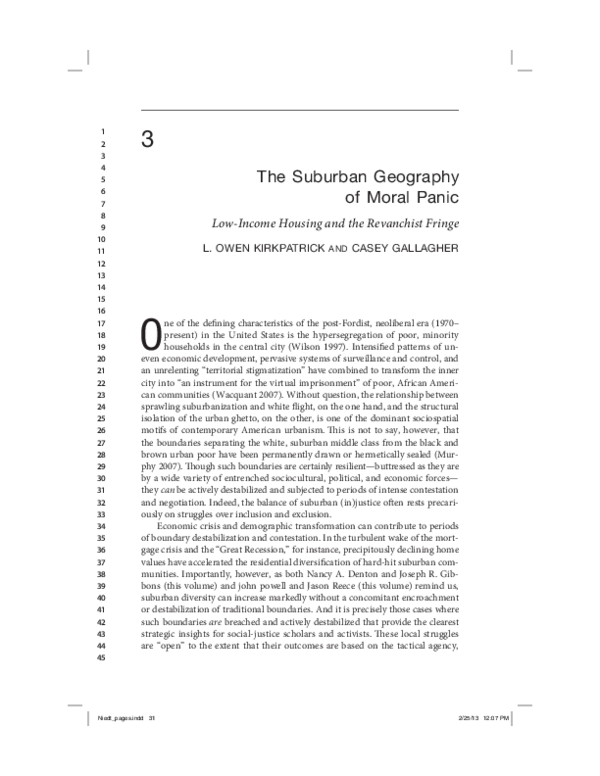 (PDF) The Suburban Geography of Moral Panic: Low-Income Housing and the ...
