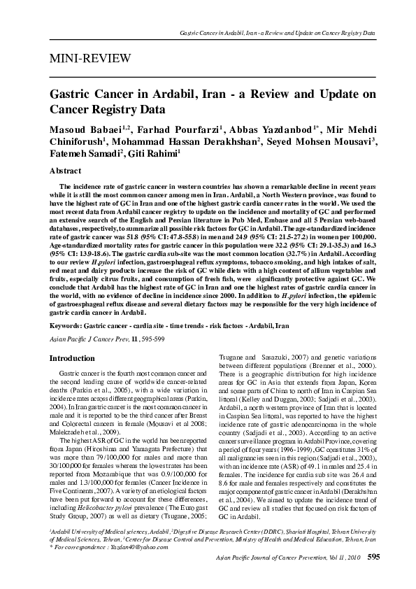 Pdf Gastric Cancer In Ardabil Iran A Review And Update On Cancer Registry Data