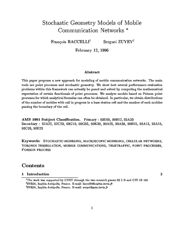 Pdf Stochastic Geometry Models Of Mobile Communication Networks