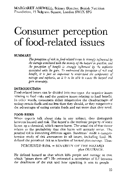 (PDF) Consumer perception of food-related issues