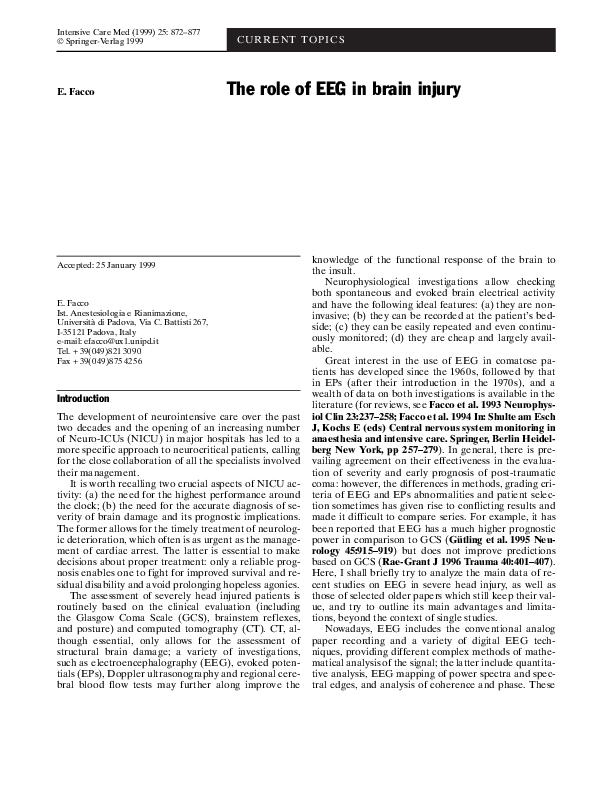 (PDF) The role of EEG in brain injury