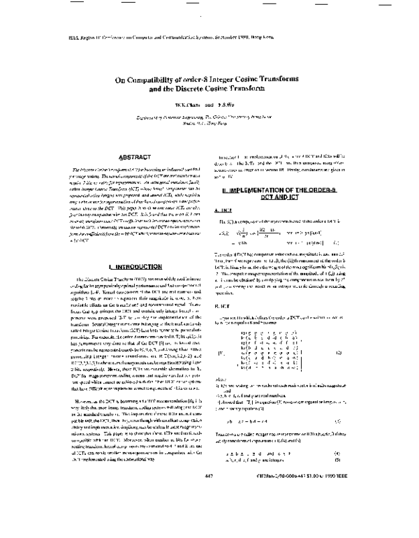 (PDF) On compatibility of order-8 integer cosine transforms and the discrete cosine transform