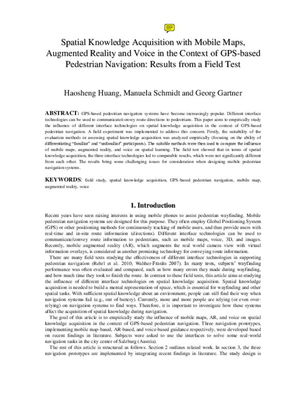 (PDF) Spatial Knowledge Acquisition with Mobile Maps, Augmented Reality and Voice in the Context ...