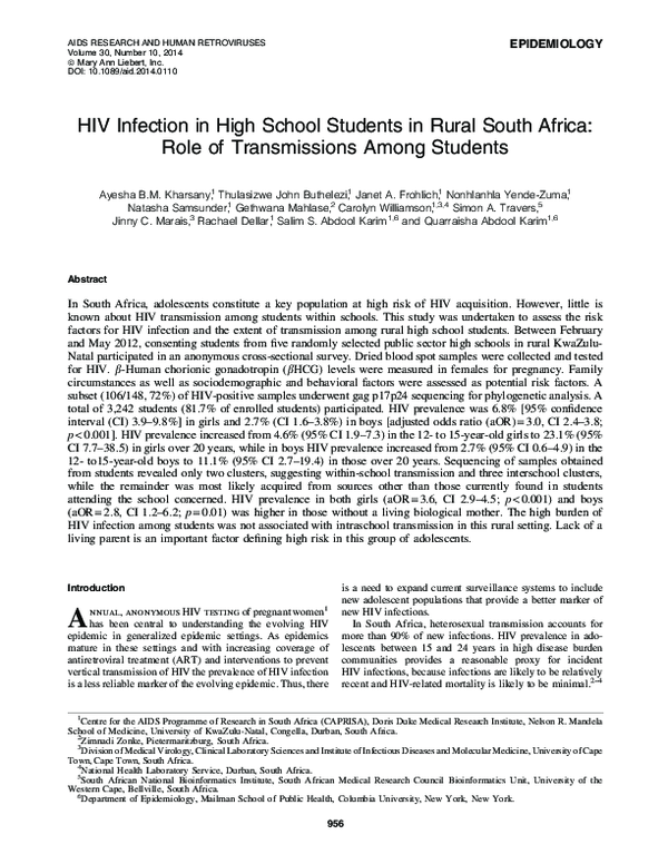 (PDF) HIV Infection in High School Students in Rural South Africa: Role ...