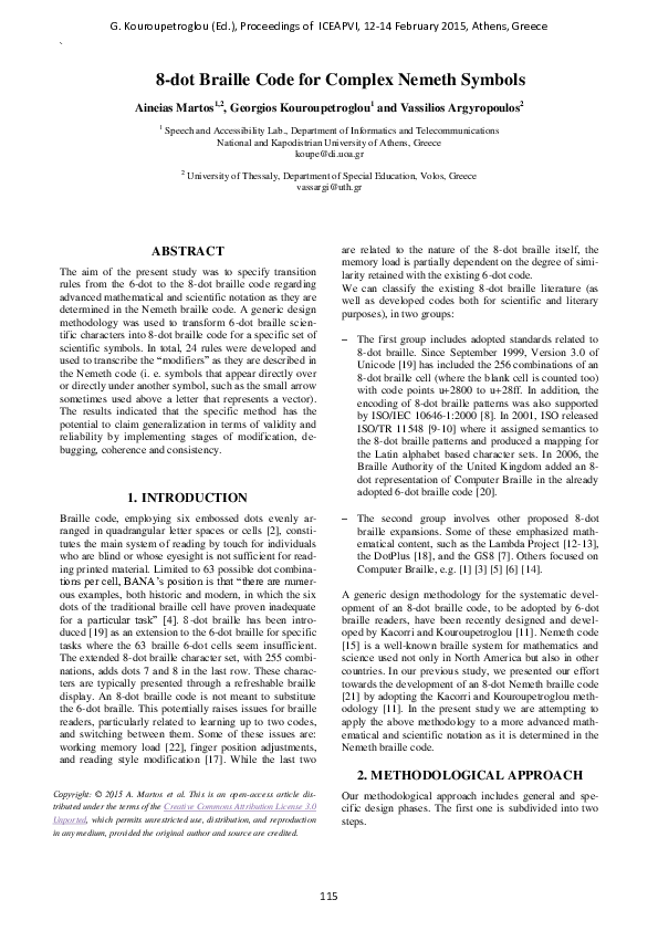 (PDF) 8-dot Braille Code for Complex Nemeth Symbols